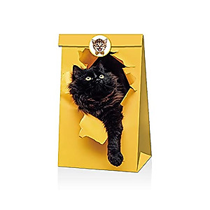 12pcs Small Paper Bags 3D Cat Printed Candy Cookie Buffet Paper Bag Animal Theme Kids Carry Food Party Favors Kraft Bags