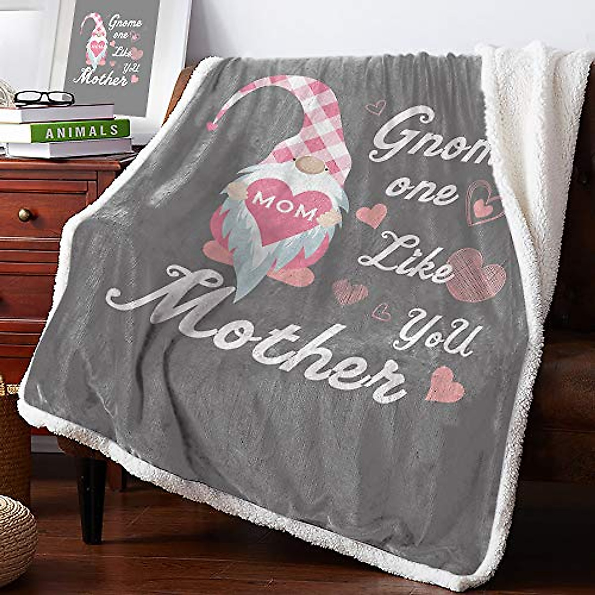 Comfort Her Zon Sherpa Fleece Throw Blanket- GNOME ONE Like You Mother Grey Love Gift Fuzzy Soft Flannel Blanket Reversible Ultra Luxurious Plush Blanket for Bed Couch Sofa 39 x 49 Inches