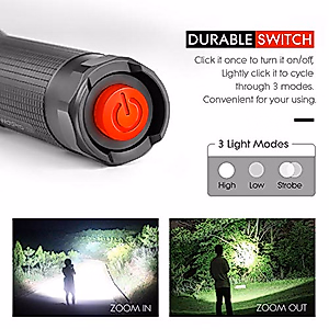 WdtPro High-Powered LED Flashlight S3000, Super Bright Flashlights - High Lumen, IP67 Water Resistant, 3 Modes and Zoomable for Camping, Emergency, Hiking, Gift