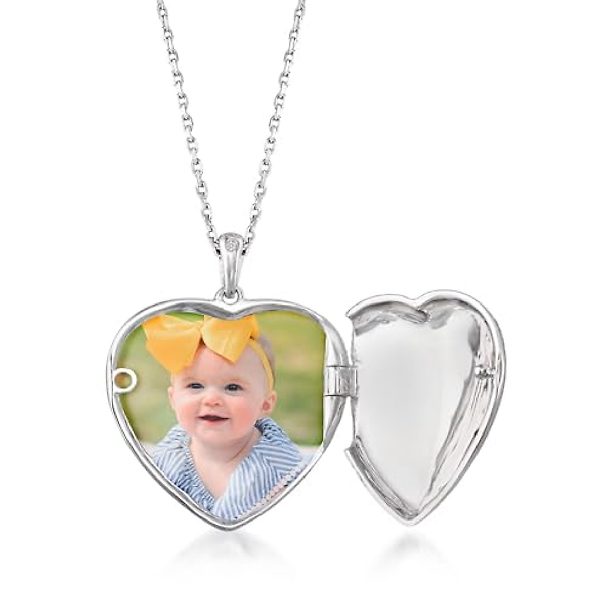 Ross-Simons Sterling Silver Scrolled Heart Locket Necklace With Diamond Accents. 16 inches