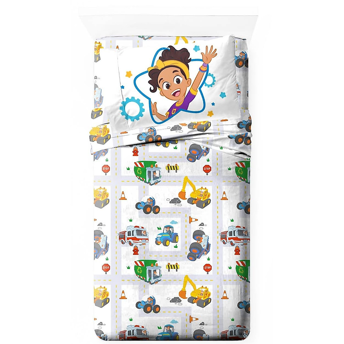Jay Franco Blippi & Meekah Trucks Sheet Set - Twin Size Sheet Set - Super Soft Kids Cartoon Vehicles 3 Piece Bedding Set - Microfiber Sheets