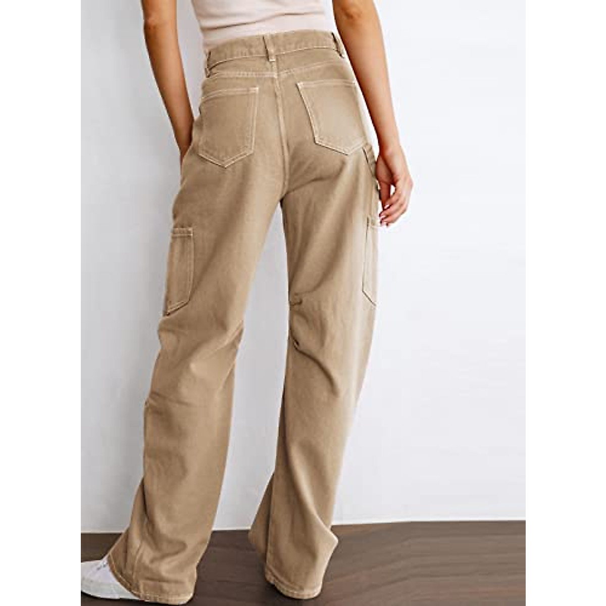 Dokotoo Lounge Women's Pants 2023 Palazzo Dress Pants for Women High Waisted with Pockets Jogger Stretchy Y2K Cargo Pants Khaki