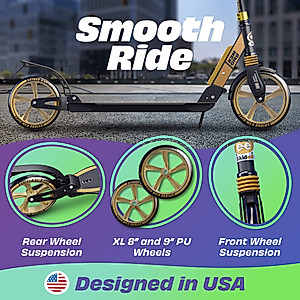 Scooter for Kids Ages 6-12 - Scooters for Teens 12 Years and Up - Adult Scooter with Anti-Shock Suspension - Scooter for Kids 8 Years and Up with 4 Adjustment Levels Handlebar Up to 41 Inches High