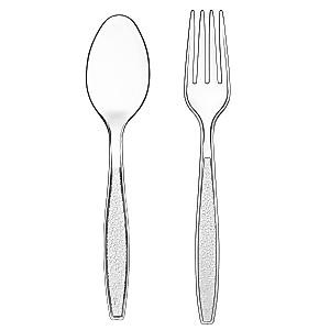 Clear Plastic Cutlery Set - (Bulk Pack 360 Pcs) Disposable Plastic Utensils Heavy Duty, 180 Plastic Forks and 180 Spoons, Silverware Sets for Party Supplies, Dinners, Take-Out, Catering, Food Services