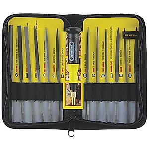 General Tools 707475 Swiss Pattern Needle File Set, 12-Piece, Black, Set of 12 and Handle