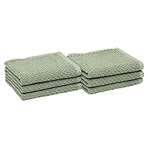 Amazon Basics Odor Resistant Textured Hand Towel, 16 x 26 Inches - 6-Pack, Green