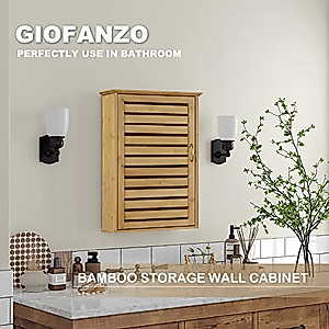Giofanzo Bamboo Wall cabinets, Wooden Medicine Cabinet with Single Door and Adjustable Shelves, Multifunctional for Bathroom,Kitchen,Laundry,Over The Toilet Storage Cabinet, 14.5Lx6.5Wx21H