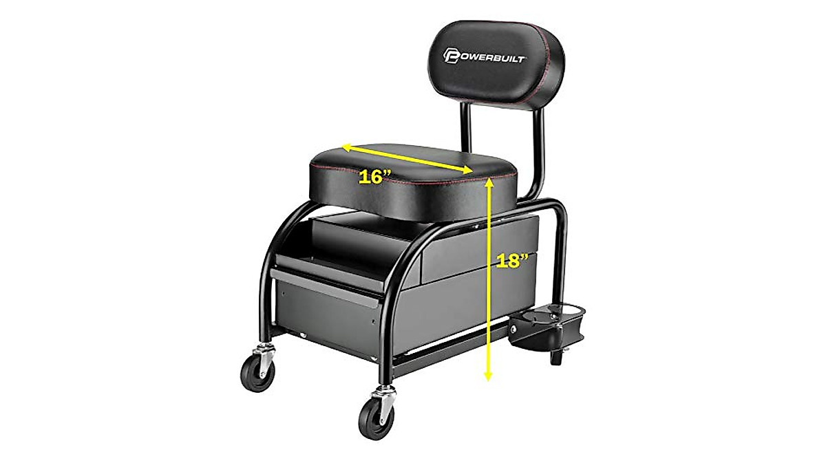 Powerbuilt Garage Seat with Storage & Heavy Duty Comfort