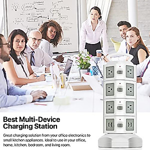 TNP Power Strip Tower Surge Protector - Tower Power Strip with 14 AC Outlets & 4 USB Ports - 2500W/10A - 6ft Cord - USB Plug Tower for Home, Office, Bedroom, Work Desk