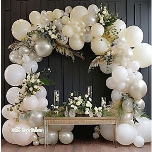 Pearl White Balloon Garland - Double Stuffed Pearl Cream Beige Balloons Pastel Sand White Ivory Matte Balloons Neutral Blush Nude White Arch Kit for Baptism Wedding Baby Shower Birthday Party Decor