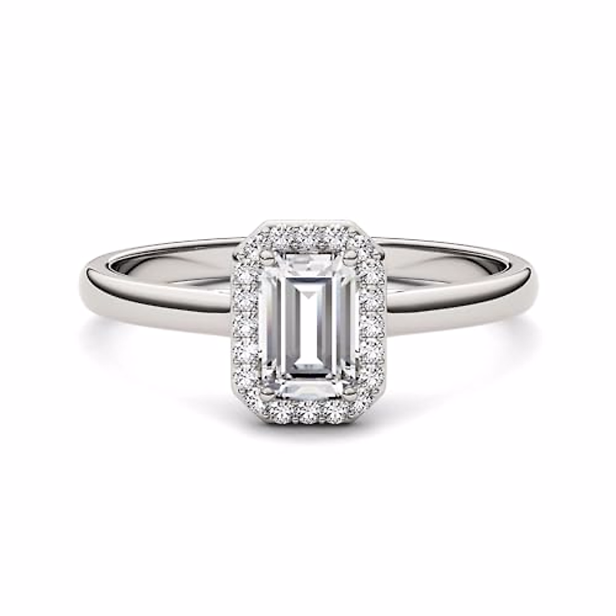 14K White Gold Moissanite by Charles & Colvard 6x4mm Emerald Halo Ring-size 7 0.68cttw DEW