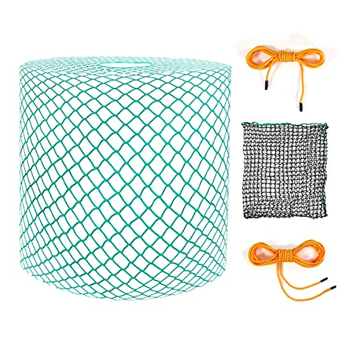 Shape New Round Hay Bale Feeder Net 6 x 6 Feet - Knotless Double Weave, Slow Feed, Reduce Waste - with Black Hanging Net Included.