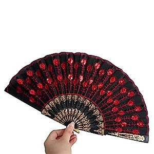Folding Hand Fan Pattern Spanish Lace Silk Folding Hand Held Dance Fan Flower Silk Wedding Hand Fan Cool Bamboo Flower Hand Fans Personalized Decorative Fan (Color : G)