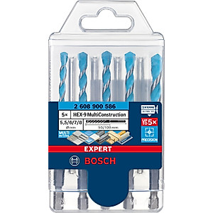 Bosch 5X Expert HEX-9 Multi Construction Drill Bit Set (for Concrete, Soft Tiles, Ø 5.5-8 mm, Professional Accessory Impact Drill/Driver, Rotary Drill/Drivers)