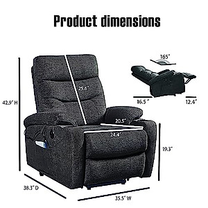 HLTIHOME Electric Power Lift Recliner Chair Sofa with Massage and Heat,3 Positions,2 Side Pockets and Cup Holders,USB Ports, High-end Quality Fabric for Home Living Room Bedroom (Grey)