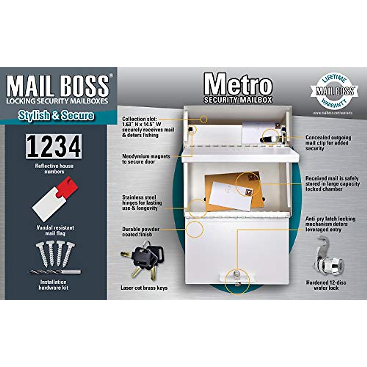 Mail Boss 7162 Metro, Black High Capacity Wall Mounted Locking Security Mailbox,Medium