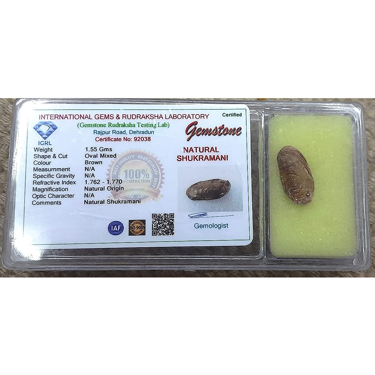 Original Shukra Mani Stone with Lab Certificate(2 Gram)