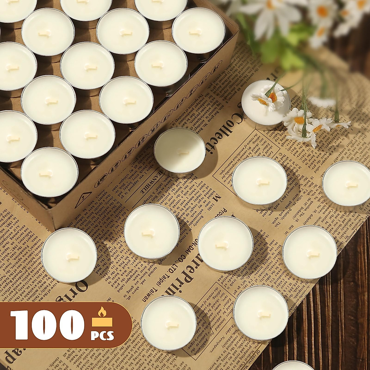 MAKALONE Soy Wax Tea Lights Candles 100 Pack,Natural White Soy Tealight Candles-4 Hours Long Burning,Paraffin-Free,Unscented,Clean Burn Tea Lights Votive Candles Bulk for Home Dinner,Weddings
