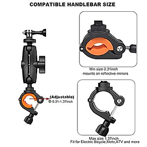 Motorcycle Bike Handlebar Mount for Gopro,Action Camera Clamp Holder with 360° Rotation, Electric Bicycle ATV Holder Handlebar with 1/4 Screw for GoPro Hero 11/10/9/8/7/6/5/4,Insta 360,OSMO