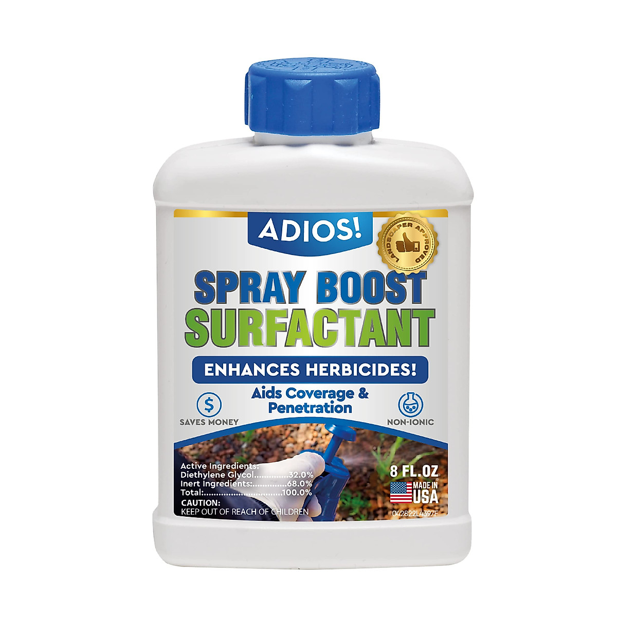 Adios! Spray Boost Surfactant for Herbicide and Weeds, Makes 25 Gallons of Nonionic Wetting Agent (8oz)