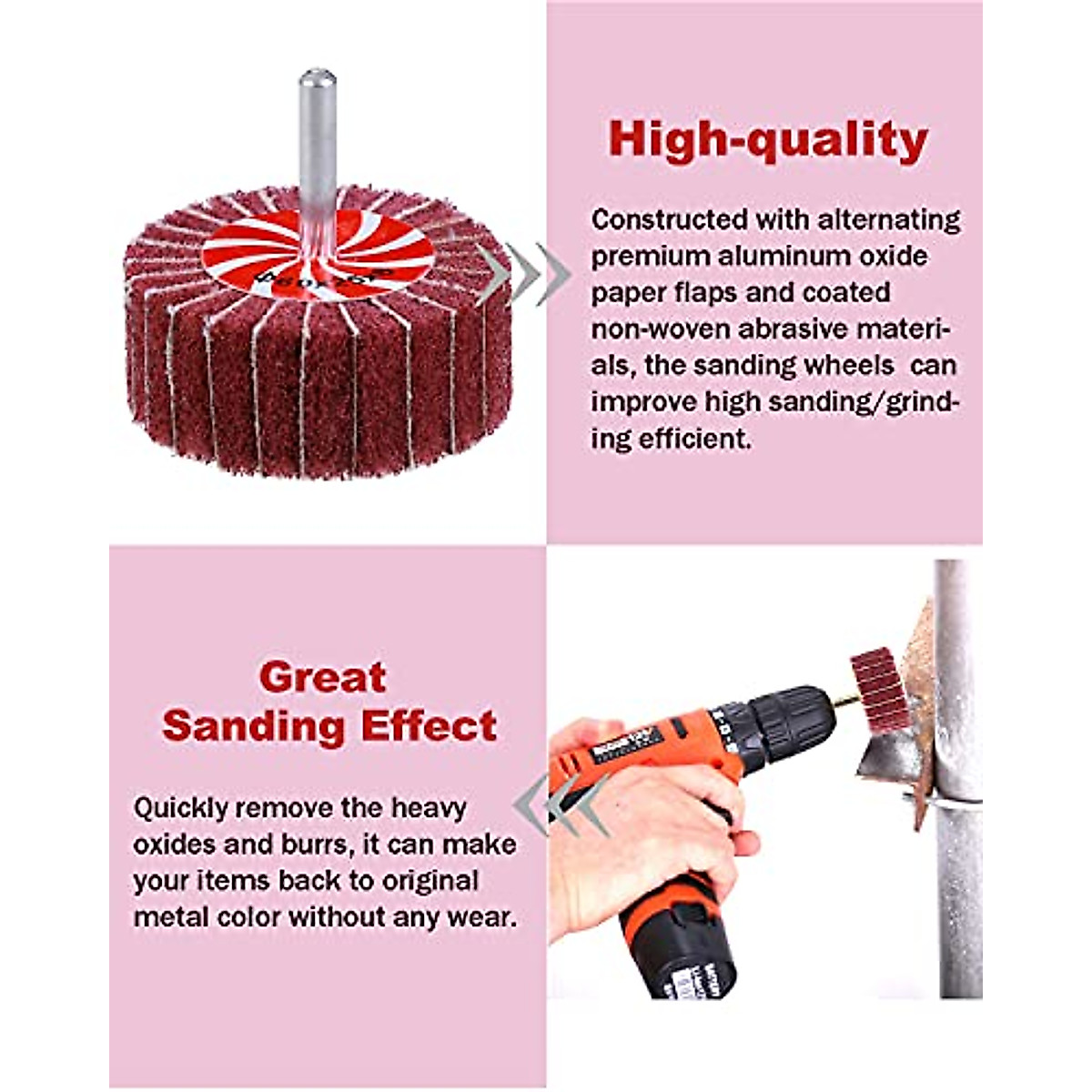 14 Pack Rocaris Buffing Flap Wheels - 7 Size Flap Disk - 1/4 Inch Shanks Fit All Drills - 80 Grits