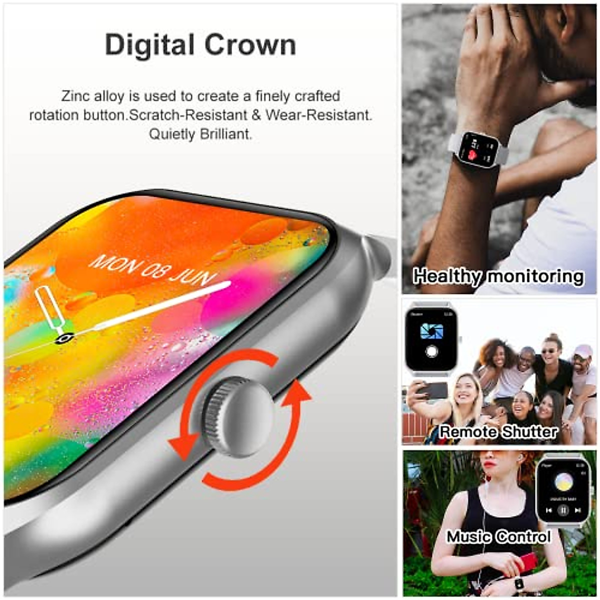 Ypaddbu Smart Watch for Women Men, 1.96" Full Touch Screen Smartwatch for Android & iOS Phones, Fitness Smart Watch with Heart Rate Blood Oxygen Monitor, 100+ Sport Modes，Ai Voice