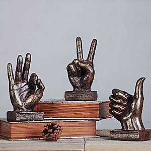 Nice purchase Hand Finger Gesture Desk Statues Fingers Sculpture Creative Home Living Room Cabinet Shelf Decoration (Thumbs-up in Silver)