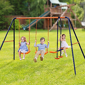 Nova Microdermabrasion Outdoor Swing Sets for Backyard, 440lbs Load Capacity Swing Stand with 2 Seats and 1 Swing Glider, Heavy Duty A-Frame Metal Outdoor Swing Set for Kids