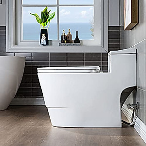 WOODBRIDGE T-0018/B-0735 Dual Flush Elongated One Piece Soft Closing Seat, Comfort Height, White T-0018/B0735, Modern Toilet