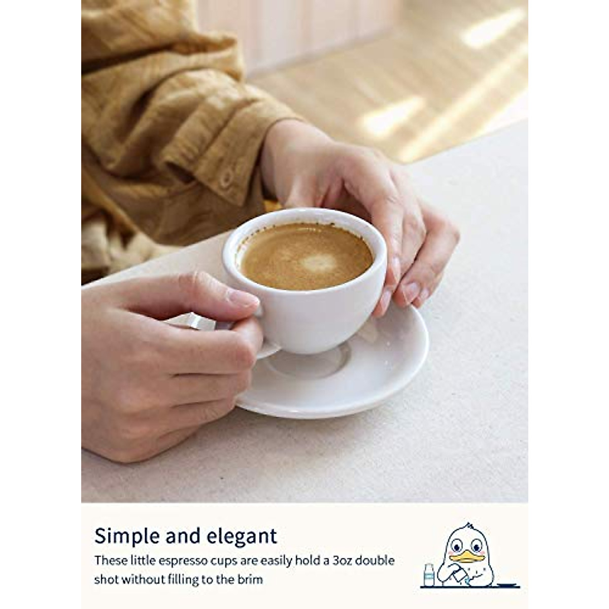 LE TAUCI 3 oz Espresso Cups with Saucers，Set of 4，Demitasse Coffee Cup for Shot, Lungo, Ristretto - White