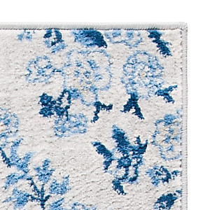 SAFAVIEH Brentwood Collection 4' x 6' Cream/Blue BNT856D Floral Shabby Chic Trellis Non-Shedding Living Room Bedroom Accent Rug