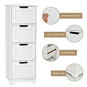 MAXCBD Nightstand Bedside Table Drawer Cabinet Bathroom Floor Cabinet Free-Standing Side Storage Organizer with 4 Drawers White Bathroom Cabinet Storage Tower Dresser