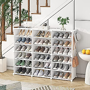 MAGINELS Portable Shoe Rack, 36-Pair DIY Shoe Storage Shelf Organizer, Plastic Shoe Organizer for Entryway, Shoe Cabinet with Transparent Doors, White