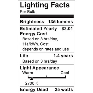 Satco S3601 120V Stubby 25-Watt R14 Light Bulb, Clear