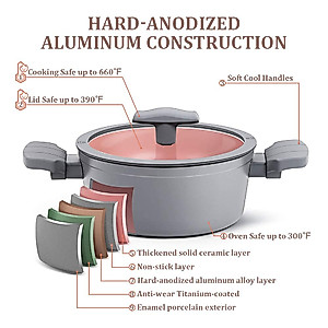 SHINEURI 9 Pieces Nonstick Cookware, Nonstick Pots Pans Set, Nonstick Pans and Pots, Nonstick Pans, Nonstick Pots, Non-stick Ceramic Cookware Set, Ceramic Pots and Pans Set, Ceramic Pans Pots Set