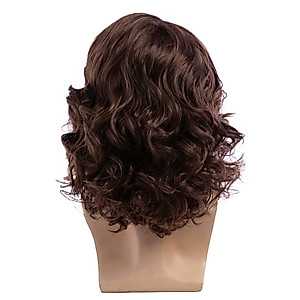 Beweig Mens Brown Wig Long Wavy Brown Male Wig Shoulder Length Side Part Unisex Wig Heat Resistant Synthetic Hair Cosplay Party Costume Wig