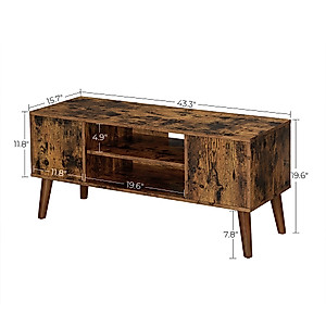 VASAGLE Retro TV Stand for Televisions up to 42 Inches, Mid-Century Modern Entertainment Center, 43.4”, Rustic Brown