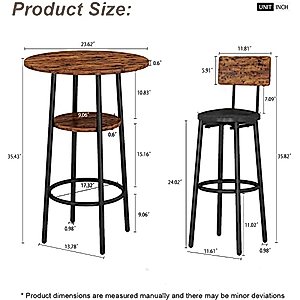 LTTROMAT 3 Piece Pub Table Set, Round Bistro Table and Bar Stool, Kitchen Counter Height Dining Table with Storage Shelves, Pu Cushion Chairs Set of 2, Modern Bar Table Set for Small Spaces