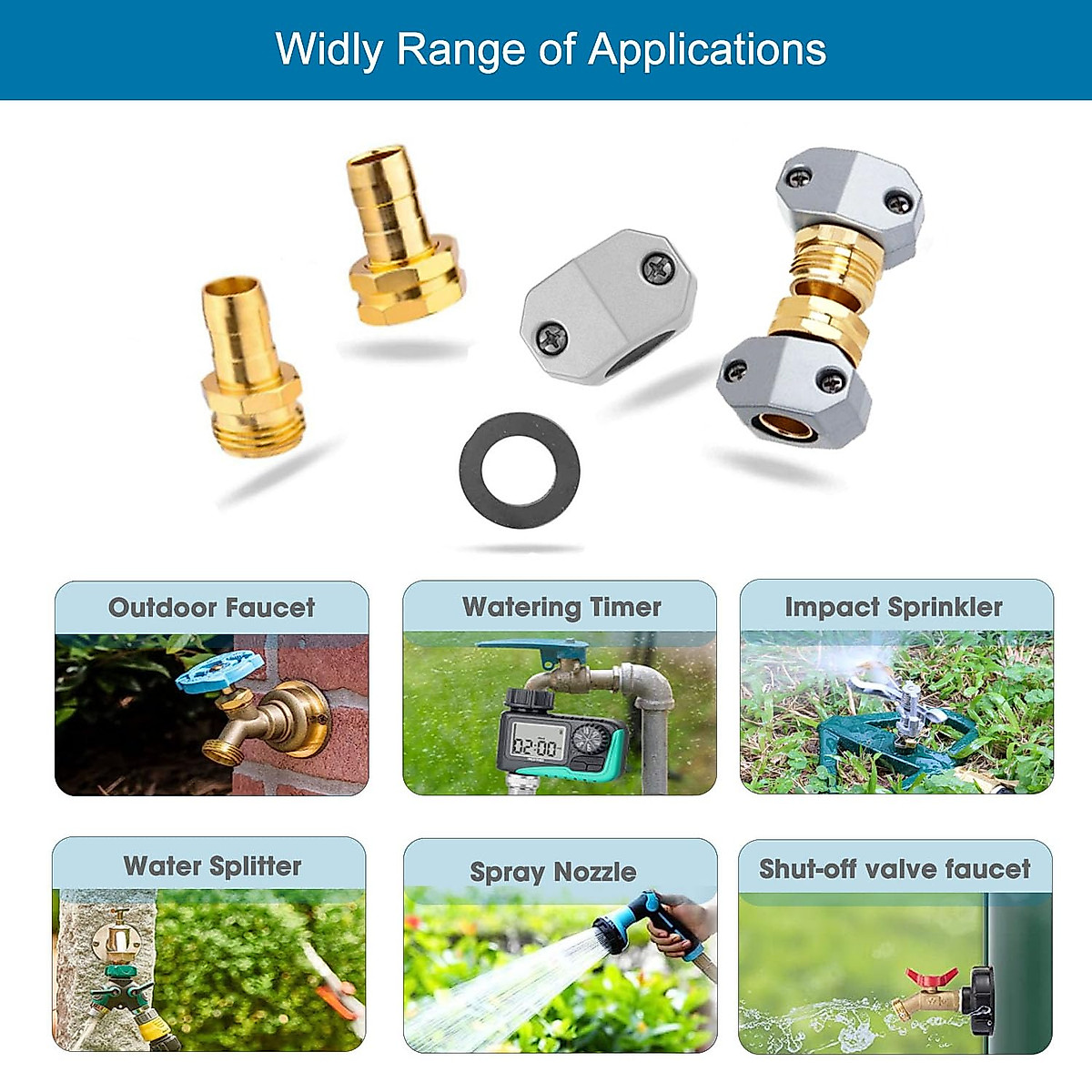 FINEST+ (4 Sets) Garden Hose Repair Connector Fitting, Aluminum Female and Male With Zinc Clamp Water Hose End Repair Connector Fit 3/4 Inch or 5/8 Inch Garden Hose