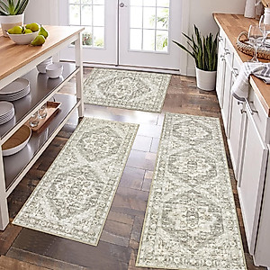 Pauwer Farmhouse Kitchen Rugs Sets of 3, Kitchen Runner Rugs Non Slip Washable, Boho Kitchen Mats for Floor, Indoor Door Mat Entrance, Laundry Room Rug, Thick Kitchen Floor Mat Carpet