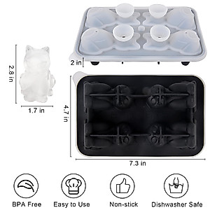 Cat Ice Cube Tray Mold - 3D Cat Shape Ice Cube Trays, Cute Ice Cube Molds for Whiskey Bourbon, 4-Hole Large Fun Shapes Ice Cube Trays, Funny Cat Gifts for Cat Lovers Women Men