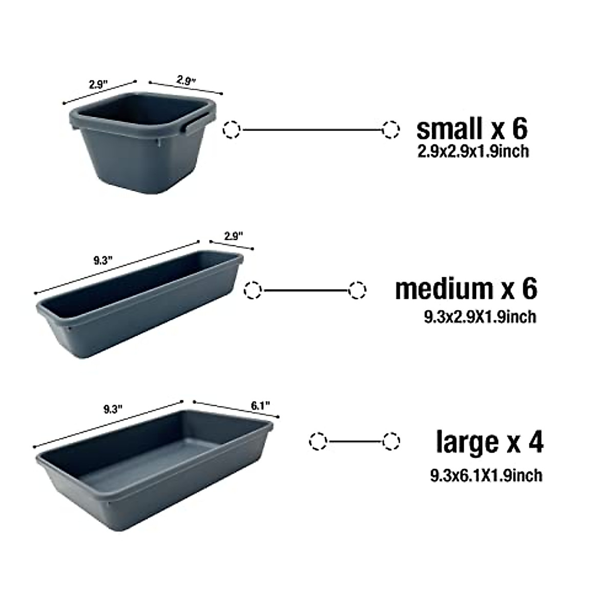 Arriart Drawer Organizers Office - Desk Drawer Organizer Tool Box Organizer, Firm and Unbreakable with 3 Sizes for Kitchen Bathroom Makeup Vanity Dresser(Grey 16 Pack)