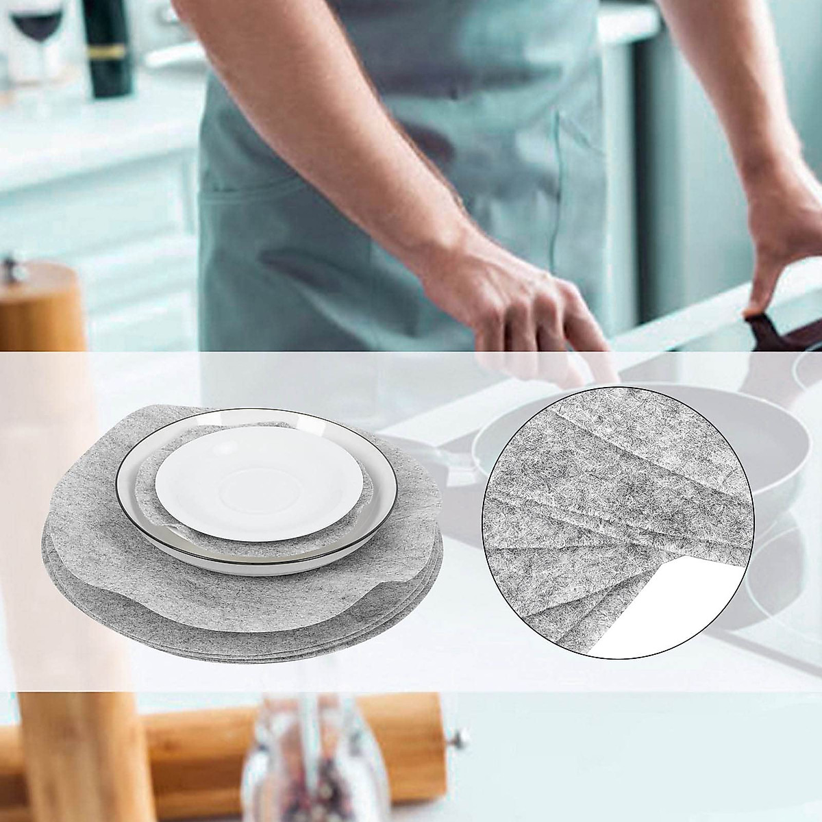 24Pcs Soft Felt Plate Dividers, 3 Sizes Round China Dish Storage Protectors Pads Dish Separators Protectors for Protecting and Stacking Your Cookware