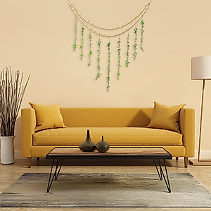 Hanging Eucalyptus Boho Wall Decor Large Boho Bedroom Wall Hanging Wooden Bead Garland Artificial Eucalyptus Natural Greenery Decoration, 36 x 36 Inch