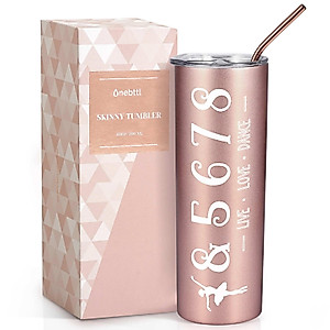 Onebttl Dance Teacher Appreciation Gift for Women, Her - & 5 6 7 8 Live Love Dance - Gifts For Dance Teachers - 20oz/590ml Stainless Steel Insulated Tumbler with Straw, Lid - (Rose gold)