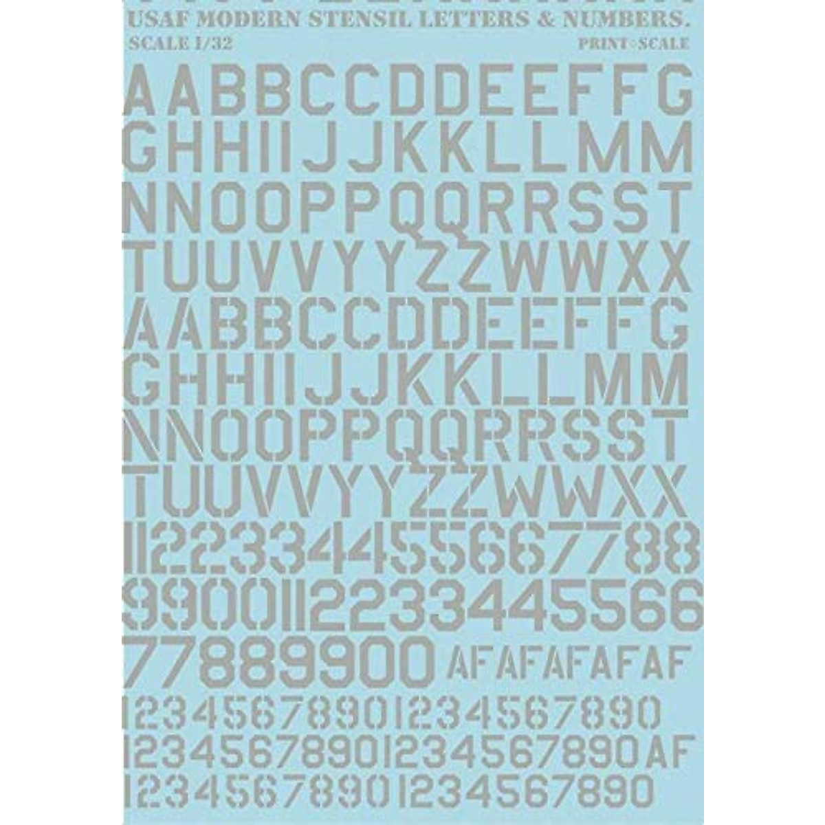 Print Scale 32-001 - 1/32 USAF Modern Stencil Letters and Numbers. White Decal