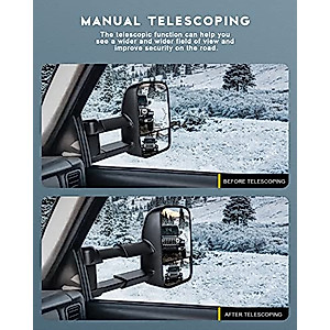 OCPTY Pair of Power Adjusted Heated Towing Side LED Turn Signal Manual Telescopic Tow Mirrors Fit for 2003 2004 2005 2006 2007 for Chevy for GMC Silverado Sierra (07 Classic Models)