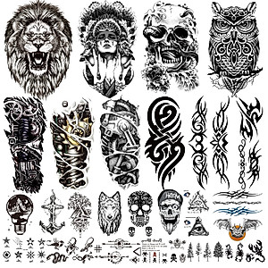 LAFORTIS 26 Sheets Realistic Waterproof Multiple Sizes Long Lasting Fake Tattoos Temporary Tattoo for Men Teens Boys on Arm Body Finger