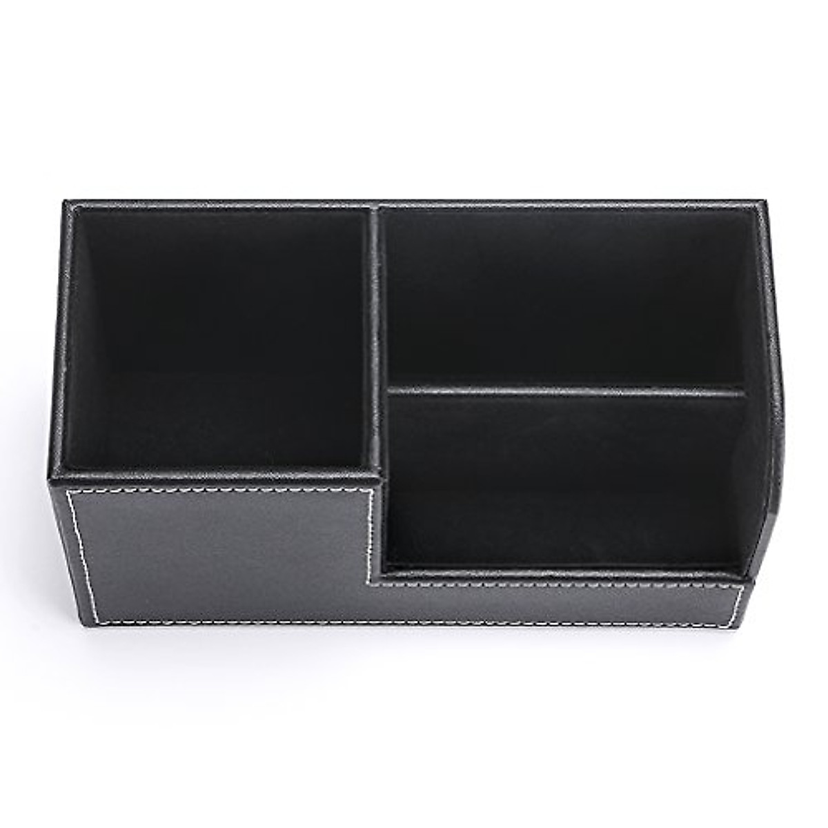 BTSKY PU Leather Desk Pen Pencil Holder- Multi-functional Desktop Organizer Storage Box Business Card Pen/Pencil Mobile Phone Remote Control Stationery Holder Home Office Table Top Organization Decor(black)