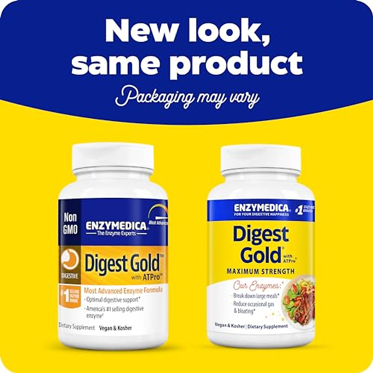 Enzymedica Digest Gold + ATPro, Maximum Strength Digestive Enzymes, Helps Digest Large Meals for Instant Bloating Relief, 240 Count